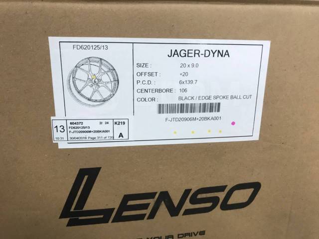 R20 6х139,7 ET20 J9 Jager-Dyna. Оригинал, Lenso, 20", 1 шт, Ширина диска 9.0" Вылет (ET) 20 мм ...