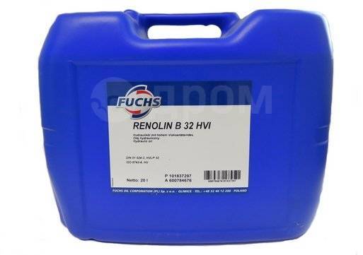 Гидравлическое масло Fuchs Renolin B 32 HVI 20 л, синтетическое, 20,00 л. Вязкость ISO: 32. Цена ...