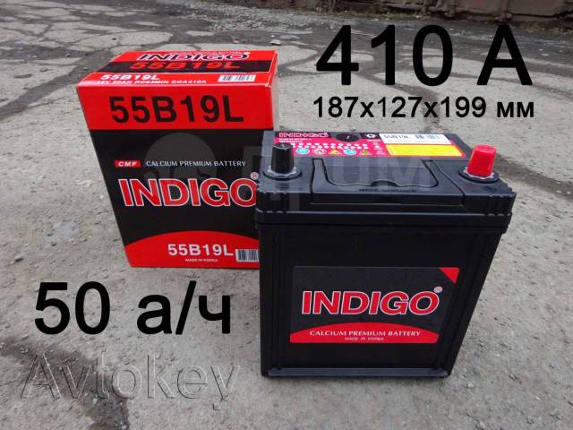 АКБ "Indigo" 50 А/ч, 410А (55B19L). 2025г. Гарантия. Доставка, кальциевый, обратная (левое), 50 ...