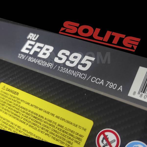 Аккумулятор Solite EFB S95 S-95 80а/ч 790A (Start-Stop S85 S-85), обратная (левое), 80 А.ч. 790 ...